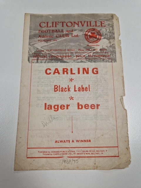 1969 CLIFTONVILLE FC V Ards Match Programme-Vintage Local Advertising £ ...