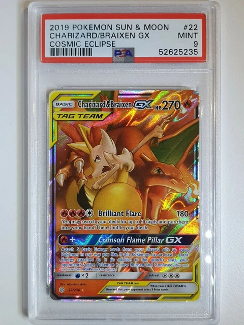 POKEMON CHARIZARD & Braixen GX 22/236 Ultra Rare Cosmic Eclipse - PSA 9 ...
