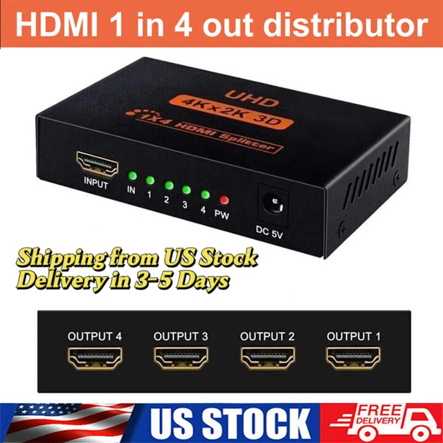 FULL HD HDMI Splitter 1X4 4 Port Hub Repeater Amplifier v1.4 3D 1080p 1 ...