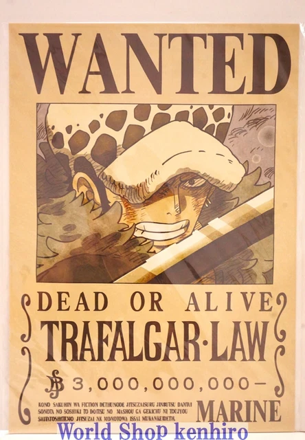 ONE PIECE WANTED Poster Trafalgar D. Water Law Official Mugiwara Store ...
