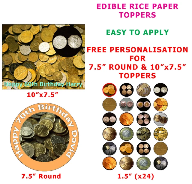 PERSONALISED COIN COLLECTOR Birthday Cake/Cupcake Toppers On Rice Paper ...