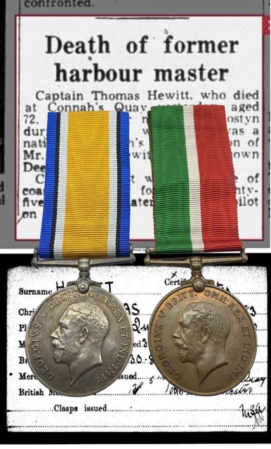 WW1 WELSH HARBOUR Master Captain Thomas Hewitt Medal Group & Research £ ...