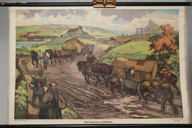SCHOOL WALL MAP rolling map teaching board a country road in the Middle ...