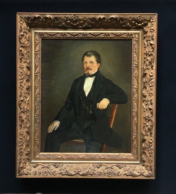 TABLEAU PORTRAIT HOMME XIX ème Peinture Huile Signé F. LÉON 1859 ...