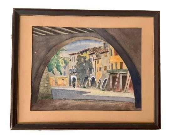 ANCIEN TABLEAU AQUARELLE paysage rue animée boutiques signée au dos Durand EUR 9,00 - PicClick FR