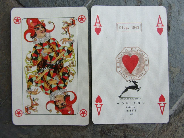 1943 ITALIAN SINGLE Playing Card Joker Modiano Red Joker Jolly Argio ...