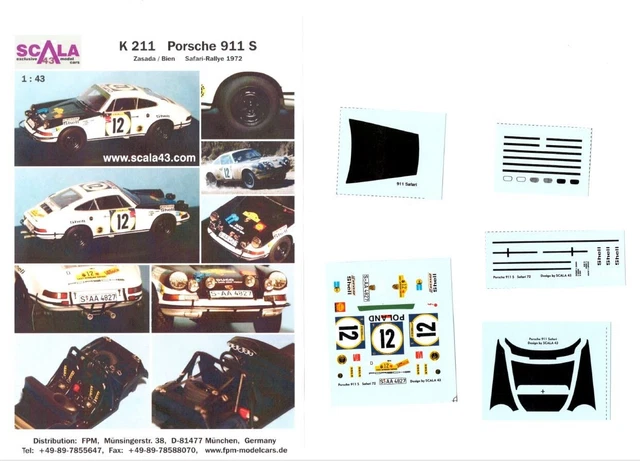 DECAL-1:43-SCALA43-K211- PORSCHE 911 S Zasada/Bene - Safari-Rallye 1972 ...