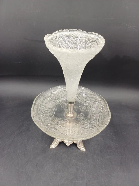 CENTRE DE TABLE Avec Cornet Fleur 1900 Verre Et Regule Fruits ...