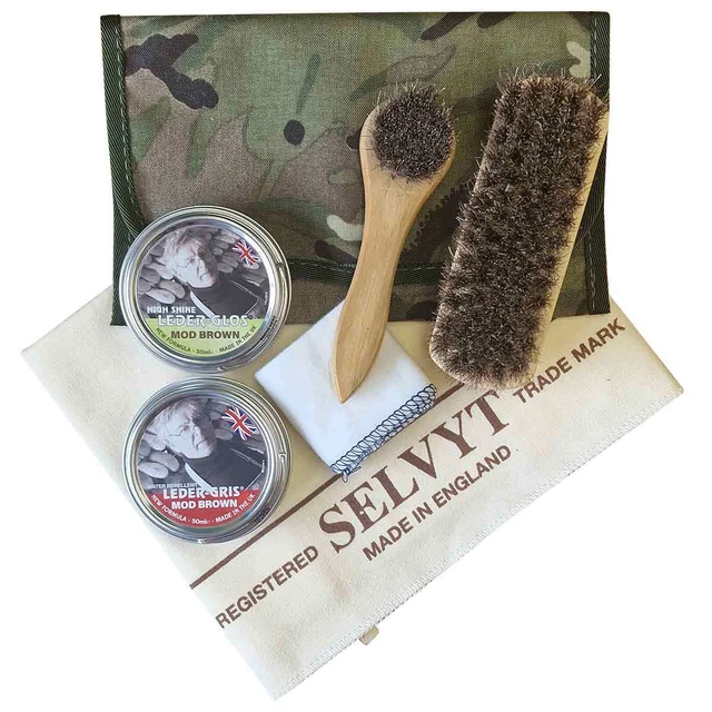 DELUXE SHOE SHINE Polishing Kit Army Boot Cleaning Cloth Brushes Polish ...