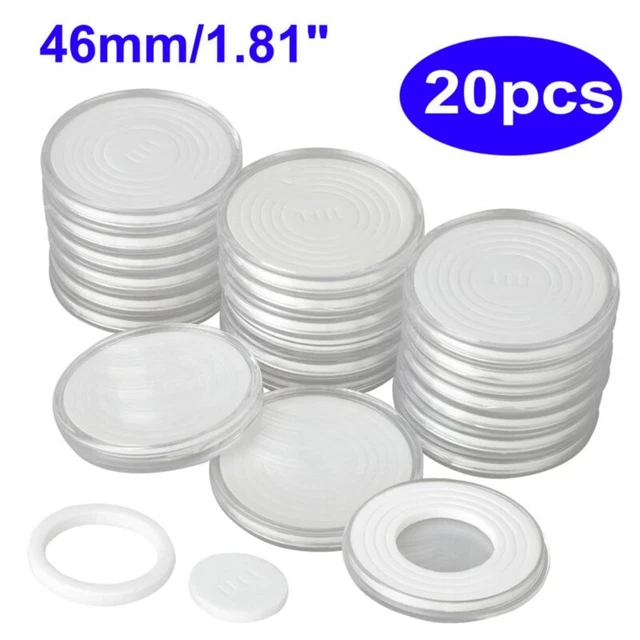 20PCS 46MM CLEAR Plastic Round Coin Cases Capsules Container Holder ...