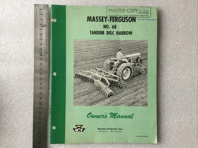 MASSEY FERGUSON ORIGINAL No.68 Tandem Disc Harrow Owner’s Manual/Book £10.00 - PicClick UK