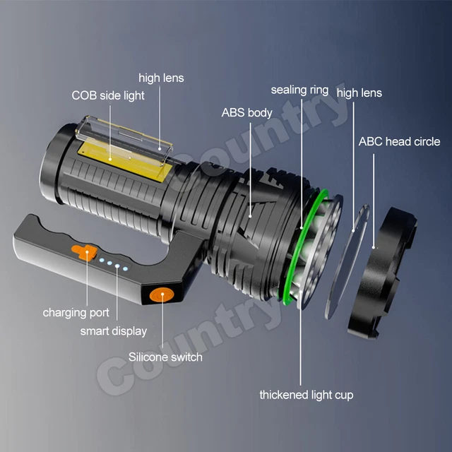 LED SPOTLIGHT SEARCHLIGHT Hand Torch Lamp Flashlight Work Light USB ...