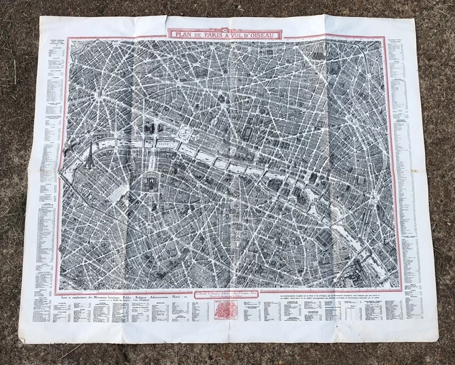 RARE - 1925 PLAN de PARIS Large MAP - A Vol D' Oiseau / AS THE CROW ...