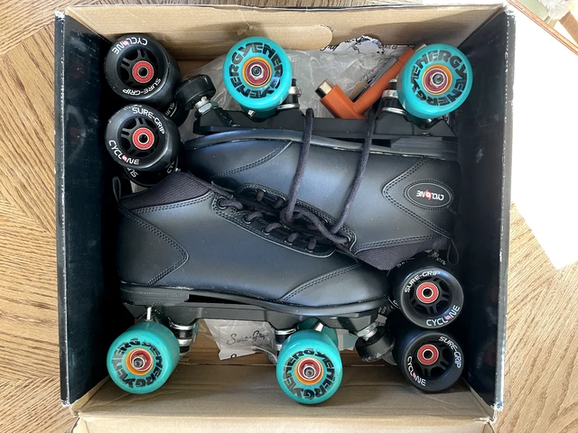 SURE-GRIP CYCLONE MEN'S Skates, UK 8, Black, Indoor + Outdoor wheels ...