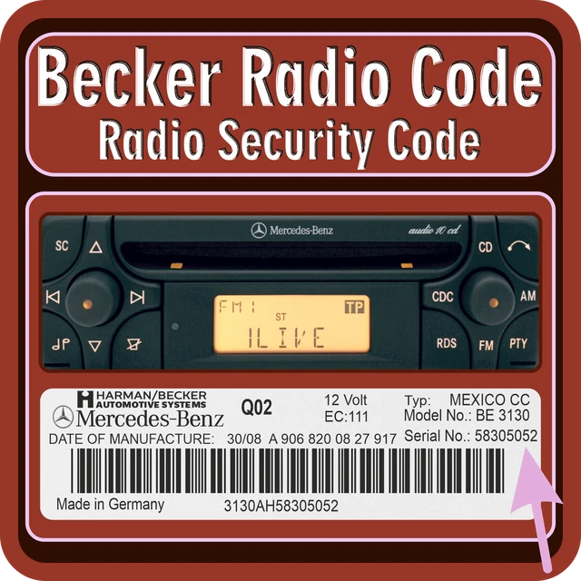 BECKER RADIO UNLOCK Code BE3136 BE3130 BE3120 BE3200 BE3123 BE3133 CD ...