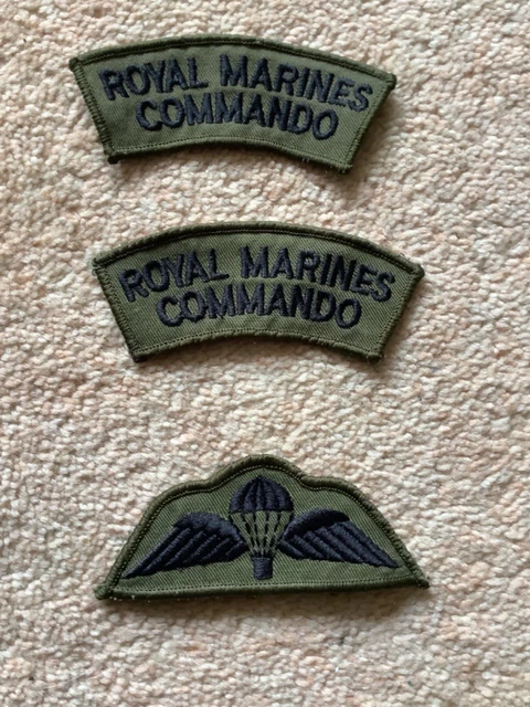 TWO X ISSUED Royal Marine Commando Tabs & ONE x Parachute Wings Badge ...