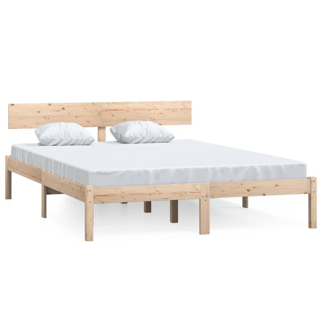 BED FRAME SOLID Pinewood Brown 140x190 cm Single Bed Wooden Headboard ...