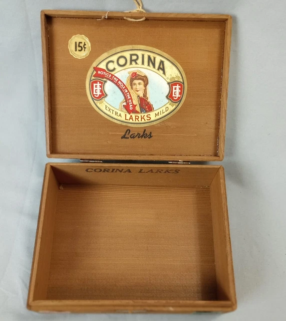 CORINA LARKS EXTRA Mild Wood Cigar Box Dove Tailed Corners Stamp £14.45 ...