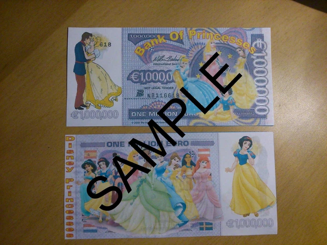 DISNEY PRINCESSES NOVELTY 1 Million Euro Bank Note Birthdays Gift ...