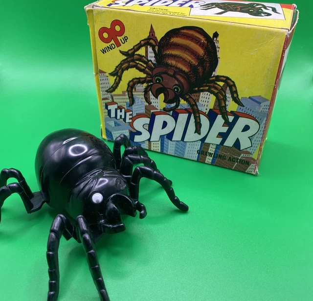 VINTAGE BLACK SPIDER Wind Up Tin Plastic Toy Made In Hong Kong ...