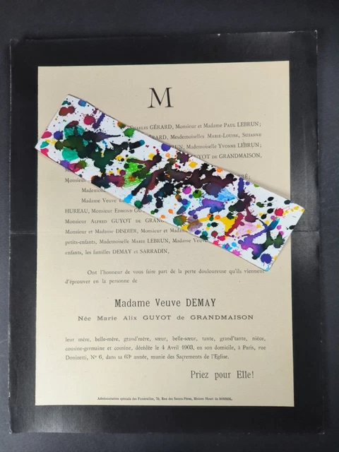 FAIRE-PART DÉCÈS, MARIE Alix Demay née Guyot de Grandmaison, 1841-1903 ...