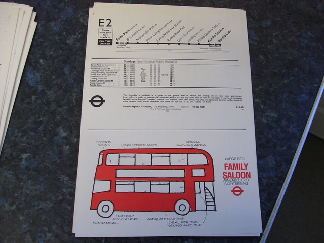 LONDON TRANSPORT BUS Stop Panel Timetable-Route 204-March 1986-Used Con ...