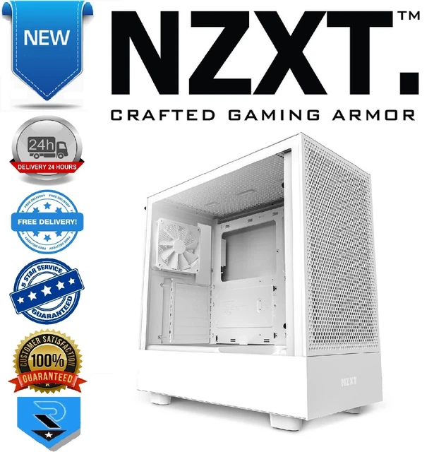 NZXT H5 FLOW, White, Mid Tower Chassis w/ Tempered Glass Window, 2x ...