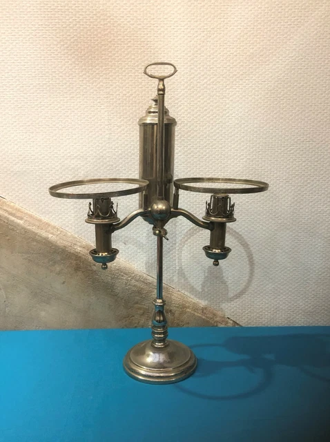 ANCIENNE LAMPE QUINQUET double XIX 19eme Métal chromé Marque LOVE ...