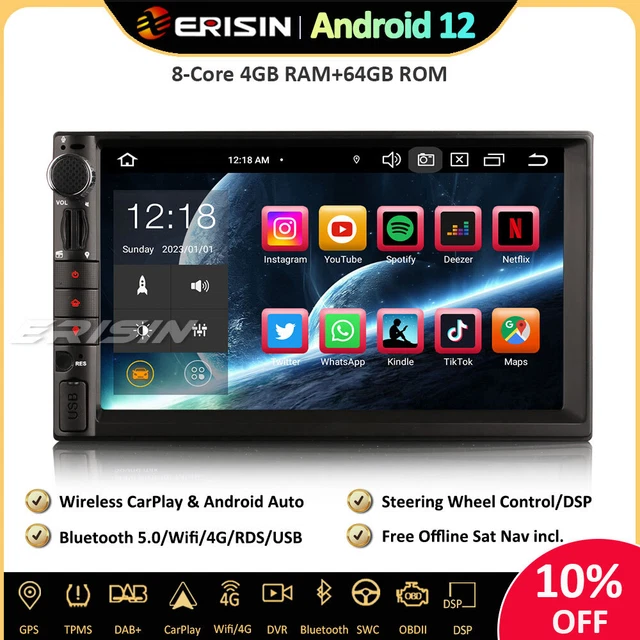 8-CORE DAB+ ANDROID 12 Autoradio GPS WiFi TNT CarPlay Bluetooth 5.0 Navi RDS DSP EUR 227,00 ...