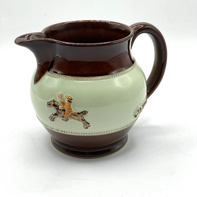 BOURNE DENBY DERBY Vintage Hunt Scene Brown Raised Relief Pitcher Made ...