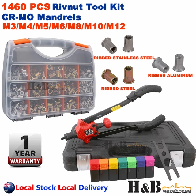 HEAVY DUTY RIVET Nut Riveter Rivnut Nutsert Gun Riveting Tool Kit ...