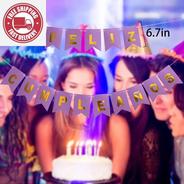 FELIZ CUMPLEANOS BANNER Purple Happy Birthday Banner Mexican Birthday ...