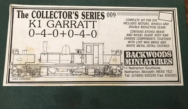 OO9 BACKWOOD MINIATURES Brass Kit Garratt k1 As New Condition All Parts ...
