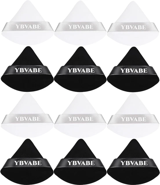 12 TRIANGLE VELOUR Makeup Puff | 6 White & 6 Black | Soft Body Face ...