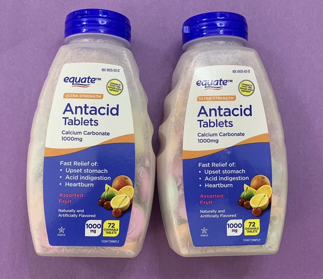 EQUATE ULTRA ANTACID Chewable Tablets Fruit Flavor 1000mg 72CT (2 Pack ...