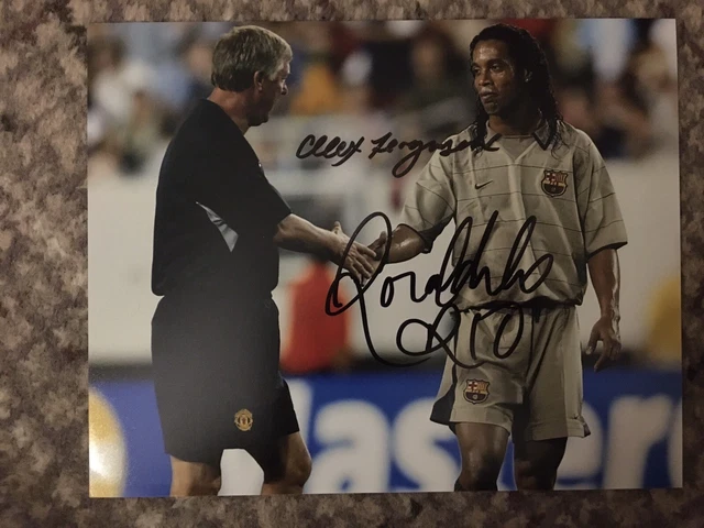 GENUINE HAND SIGNED Football Picture By Alex Ferguson & Ronaldinho £8. ...