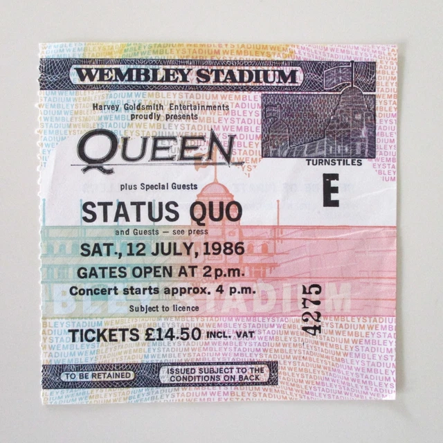 QUEEN WEMBLEY STADIUM 12th July 1986 Concert Ticket Stub Freddie ...