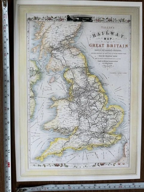 OLD ANTIQUE VICTORIAN Railway map of Great Britain: 1800's 1855 Tallis ...