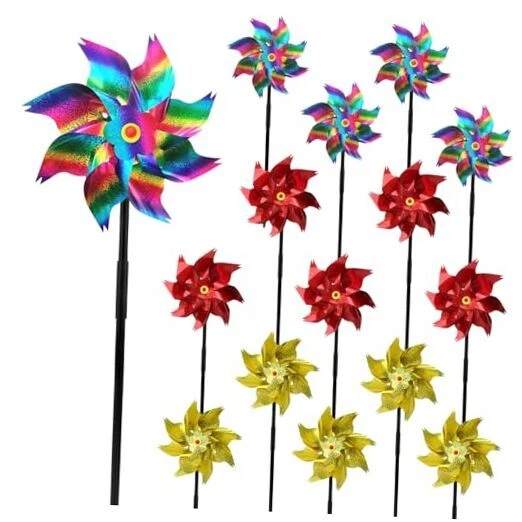 15 PACK REFLECTIVE Pinwheels with Stakes, 20 Inch Extra Sparkly ...
