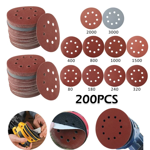 200PC 125MM 5& Sanding Discs 80-3000 Grit Orbital Sander Pads ...
