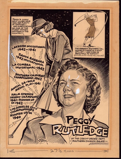 1940S SPORTS PEGGY RUTLEDGE WOMAN GOLF Original Comic Art by Karl ...
