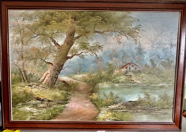LARGE L.CAFIERI ORIGINAL Oil Canvas Signed Painting Woodland Framed ...