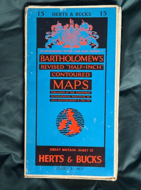 VINTAGE BARTHOLOMEW'S HALF Inch Cloth Map, Sheet 15, Herts & Bucks ...