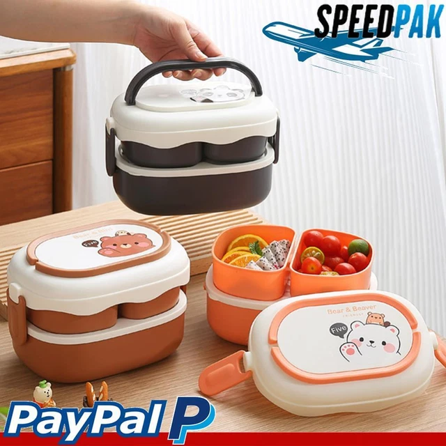 BEAR BENTO BOX with Handle Lunch Box Microwavable Double Layer for ...