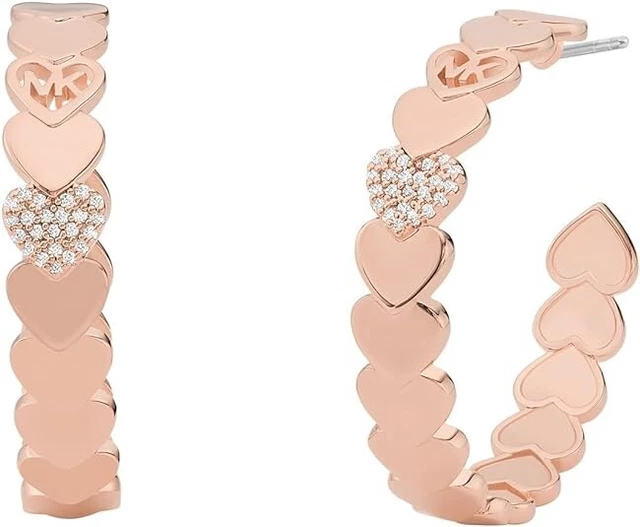 NUOVO MICHAEL KORS Multi Forma Cuore Oro Rosa, Cz Cristallo Orecchini a ...