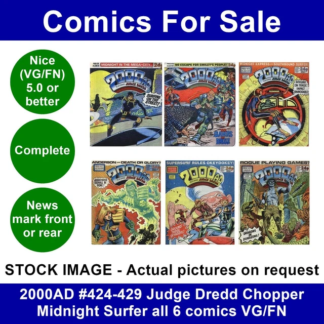2000AD #424-429 JUDGE Dredd Chopper Midnight Surfer all 6 comics VG/FN ...