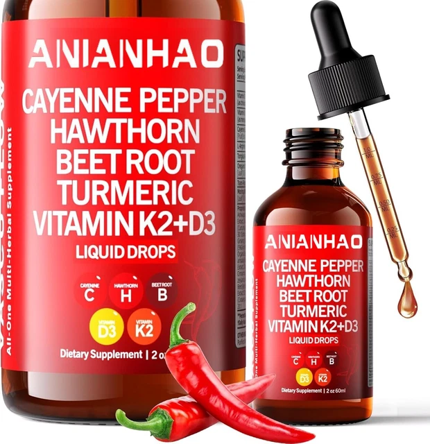 60ML CAYENNE PEPPER Hawthorn Beet Root Turmeric Vitamin K2+D3 Liquid Drops UK £10.99 - PicClick UK