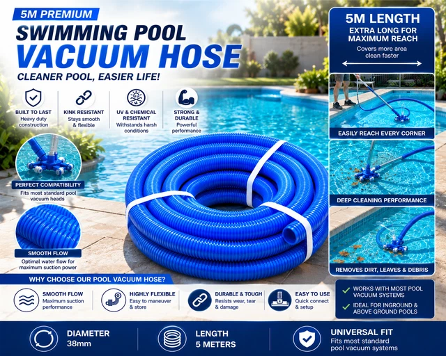 SWIMMING POOL PIPE Cleaning Hose For Filter Pumps Flexible 5m Length ...