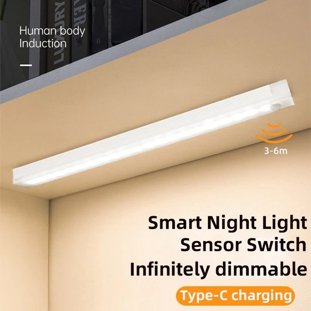 RECHARGEABLE USB LED Motion Sensor Light Under Cabinet Closet Magnetic ...