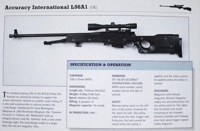 L96A1 SNIPER RIFLE Gun Picture Out of Print Spec Sheet Article Display ...